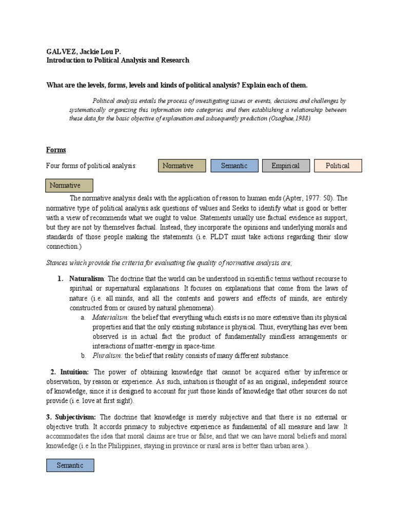 Forms, Levels, Kinds of Political Analysis | PDF | Normative | Reason
