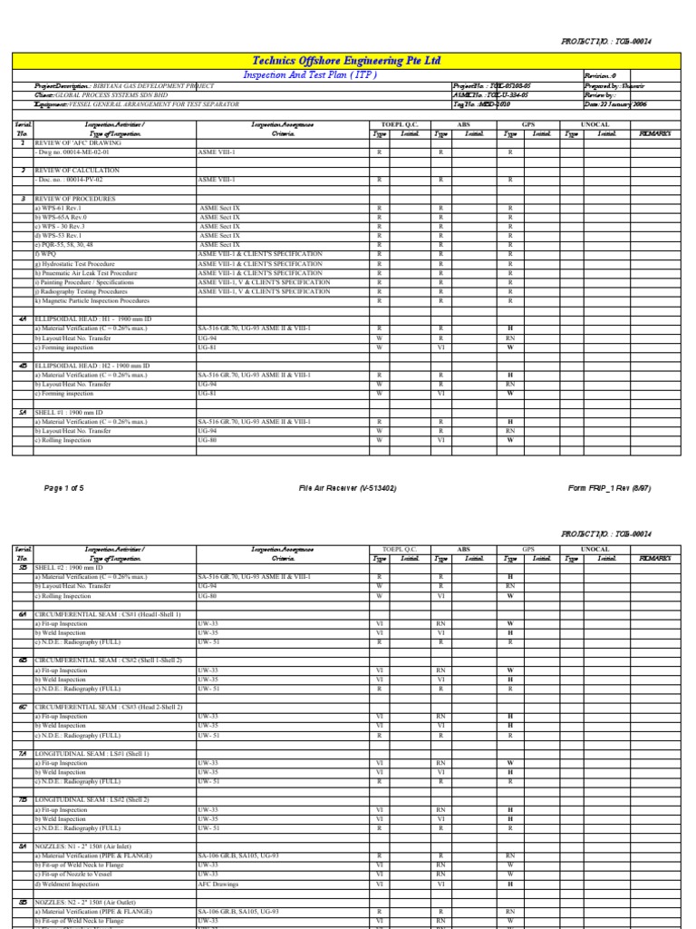ITP-format For Vessels | PDF | Pipe (Fluid Conveyance) | Hydraulic ...