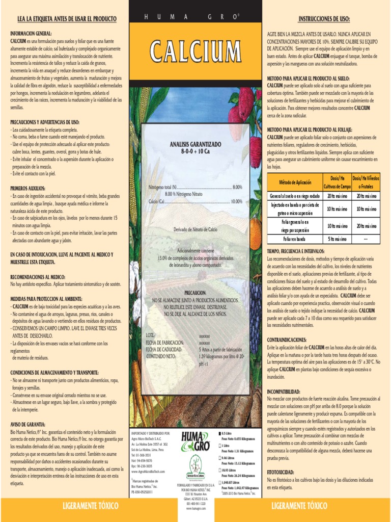 Huma Gro Calcium 4 | PDF | Fertilizante | Agua