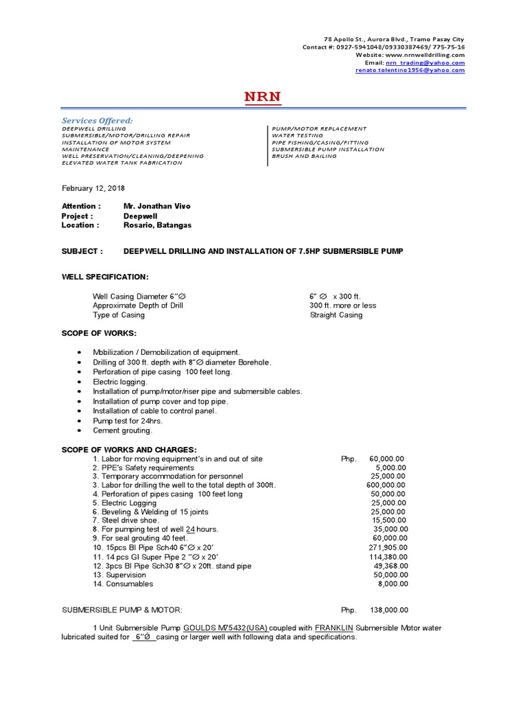 Deepwell Drilling Proposal For AE Proteina Industries Rev1 PDF | PDF ...
