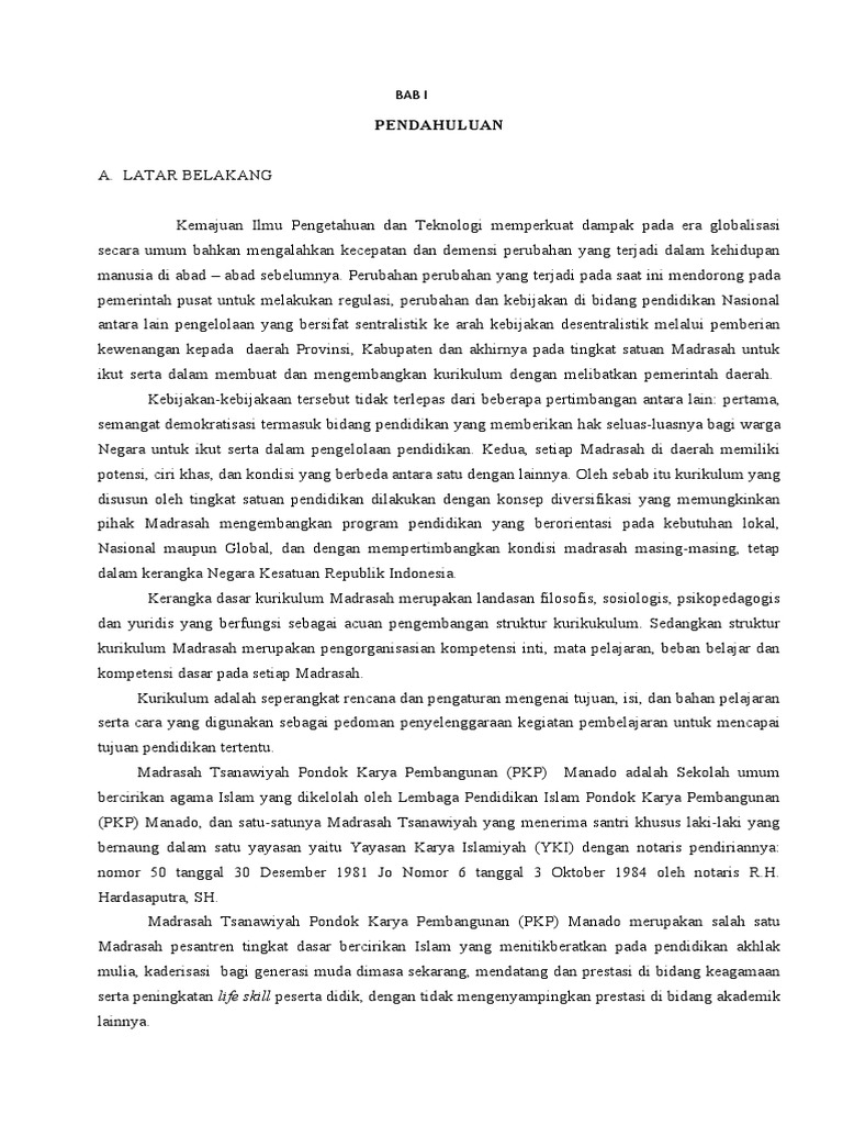 KURIKULUM K 13 MTs PKP MANADO | PDF