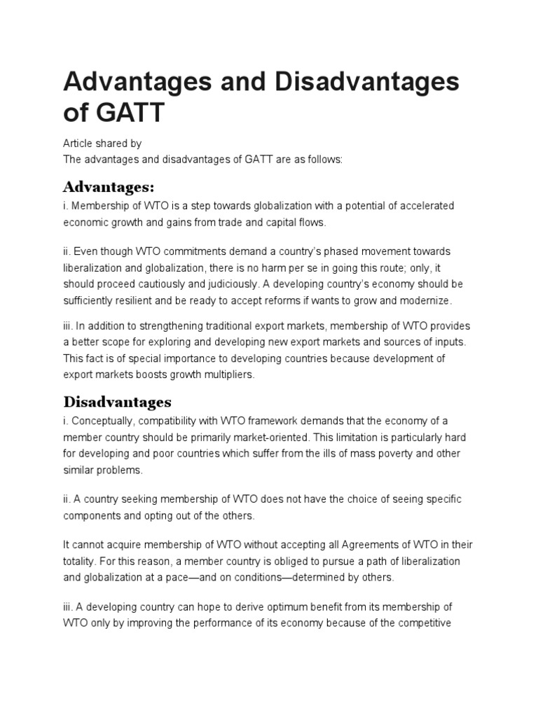 GATT: Pros and Cons for Developing Nations | PDF | Finance & Money ...