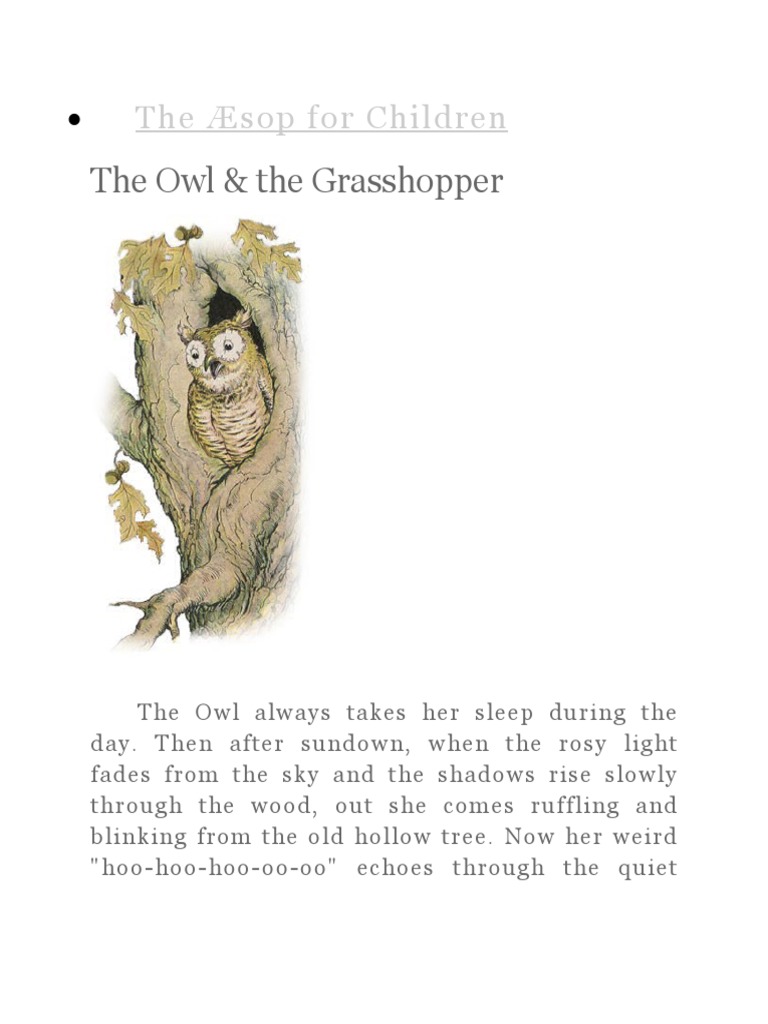 The Wise Old Owl and the Foolish Grasshopper: A Fable About the Dangers ...
