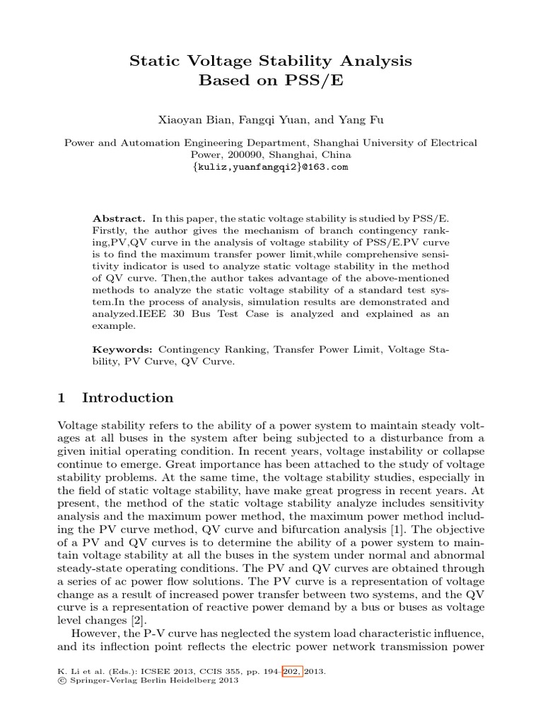 Static Voltage Stability Analysis Based On PSS/E | PDF | Steady State ...