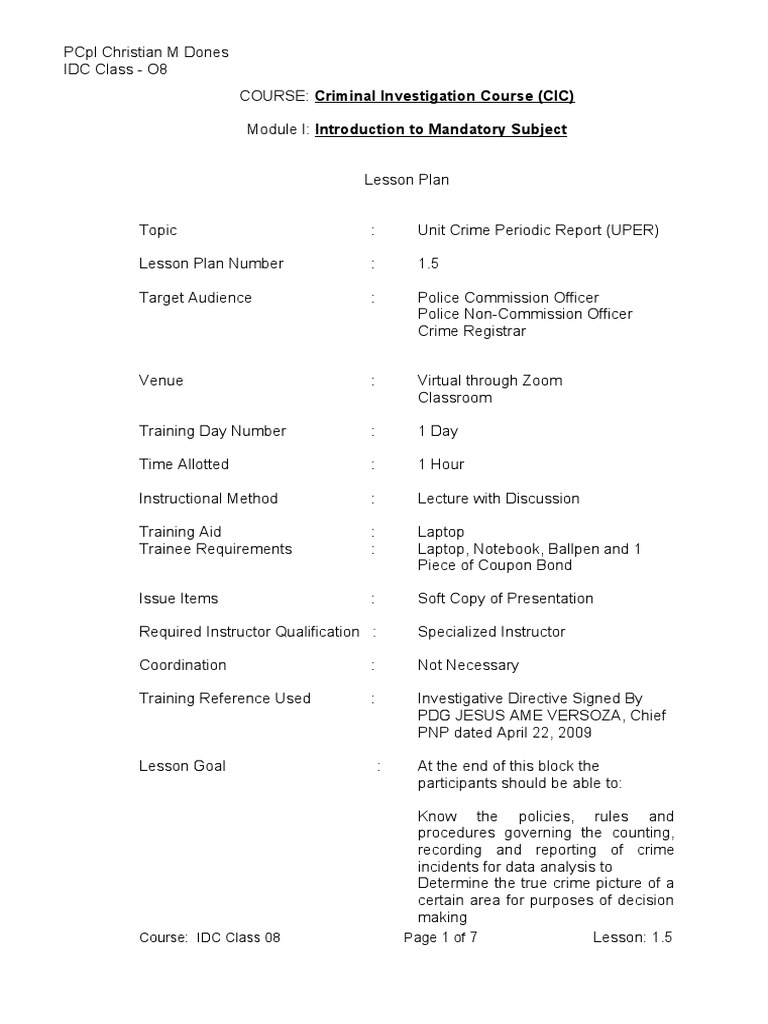 Lesson Plan | PDF | Crime Statistics | Crime & Violence