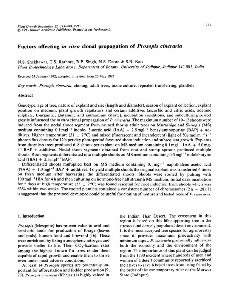 93 Factors Affecting in Vitro Clonal Propagation of Prosopis Cineraria ...