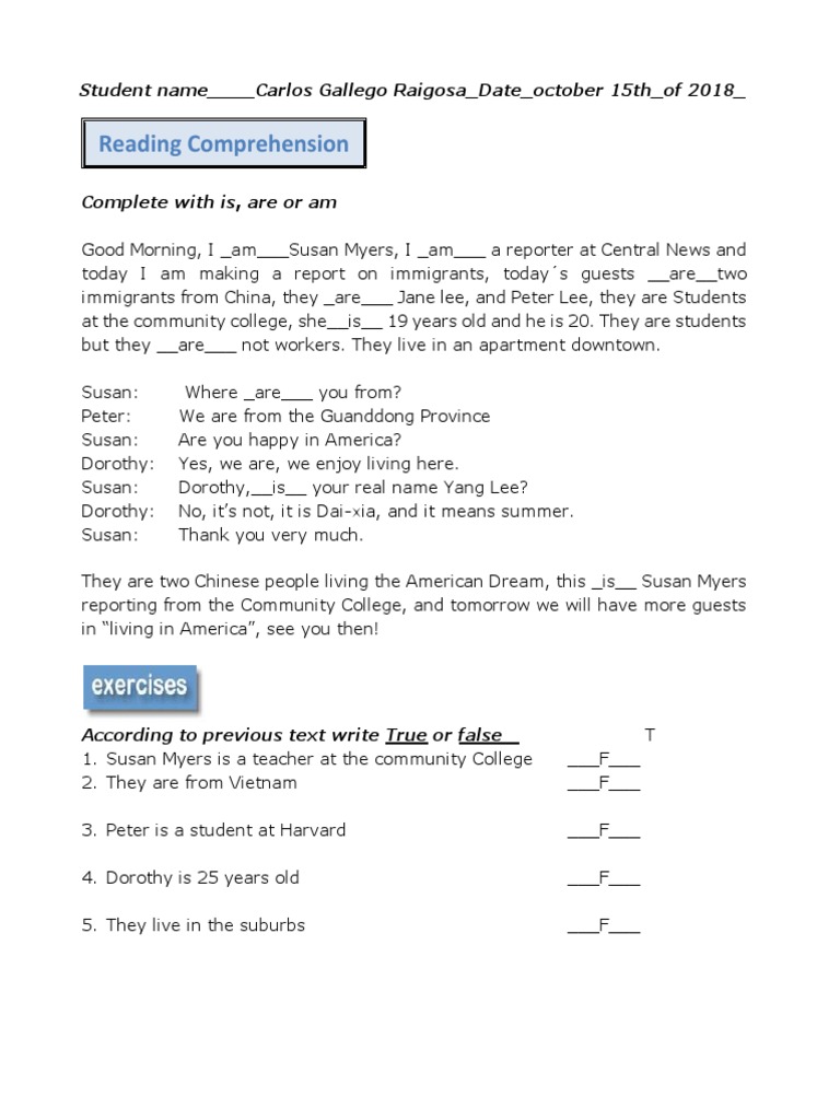 Reading-Comprehension-Verb-To-Be-Platform Activity | PDF