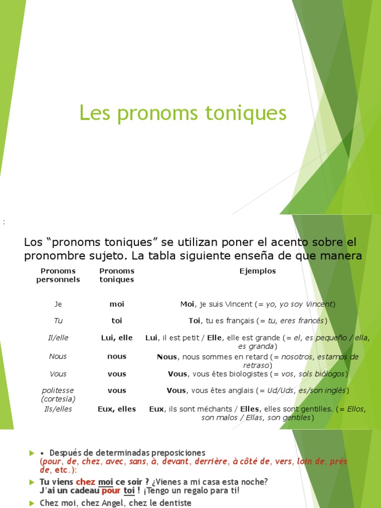 Les pronoms toniques en français | PDF | Pronom | Linguistique