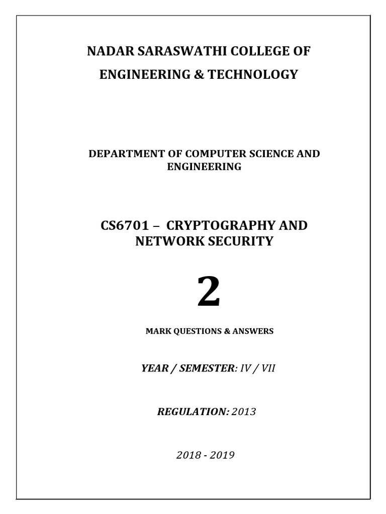 Analysis of Cryptography and Network Security Concepts through 2 Mark Questions and Answers ...
