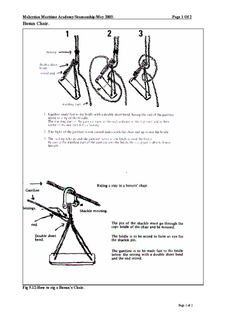Bosun Chair.: Malaysian Maritime Academy/Seamanship/May 2003. 1 of 2 | PDF