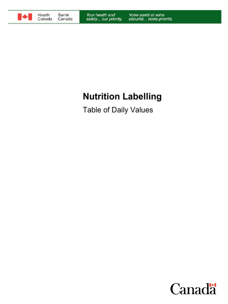 Nutrition Labelling: Table of Daily Values | PDF | Vitamin | Nutrition ...