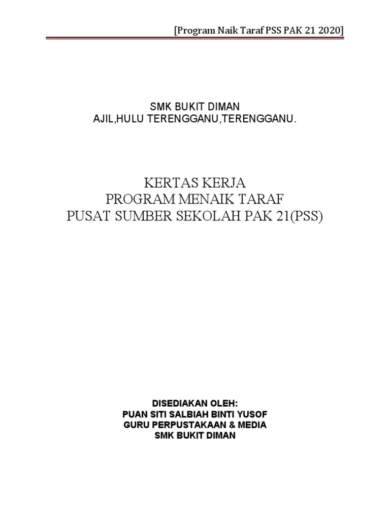 Kertas Kerja Projek Naiktaraf PSS 2020 | PDF