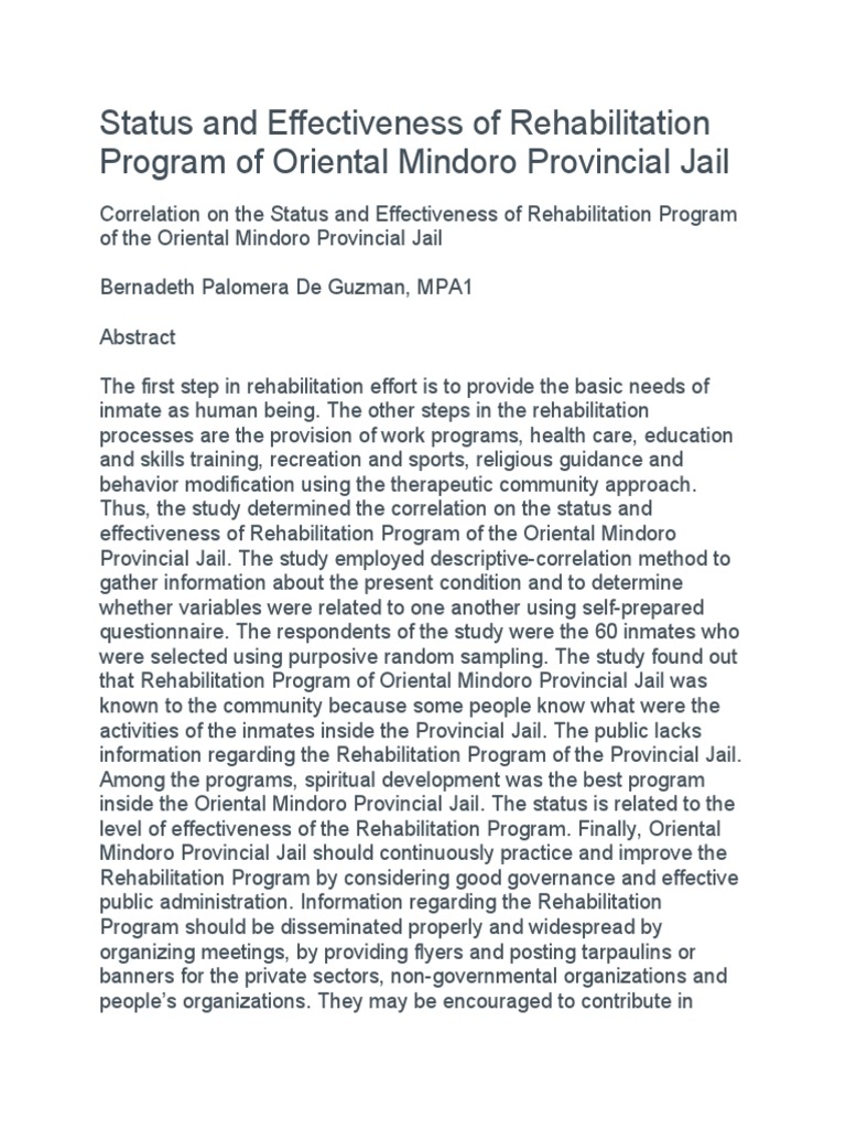 Status and Effectiveness of Rehabilitation Program of Oriental Mindoro ...