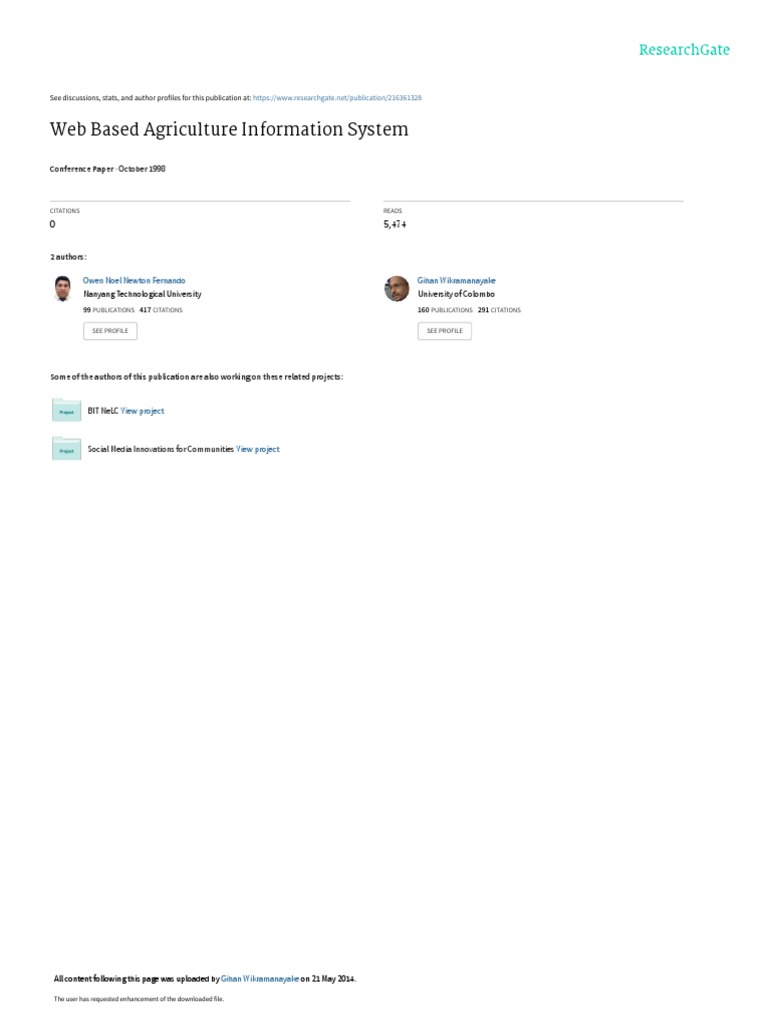 Web Based Agriculture Information System: October 1998 | PDF | World ...