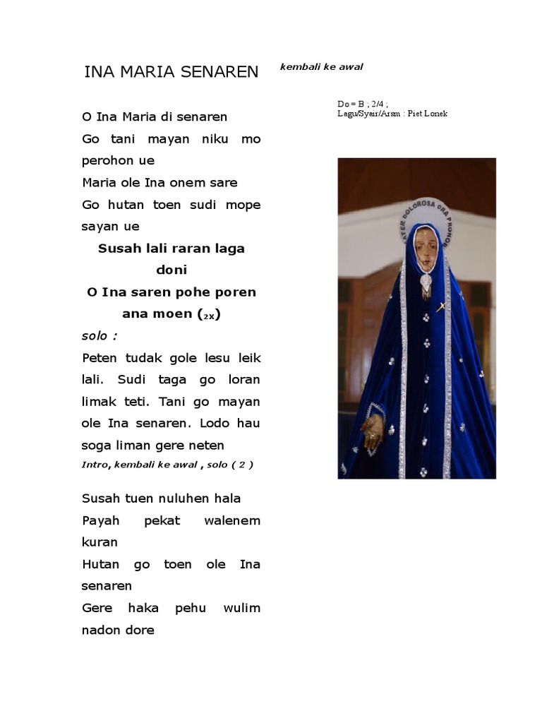 Lirik Lagu "O Ina Maria Senaren" | PDF