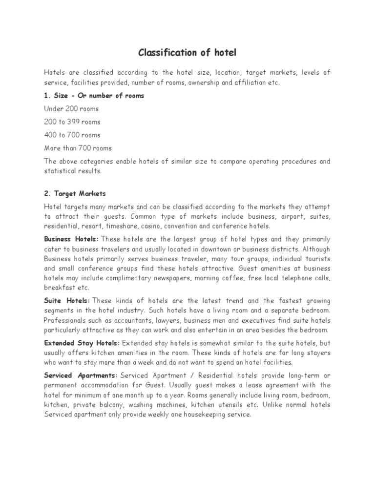 Classification of Hotel | PDF | Motel | Hotel