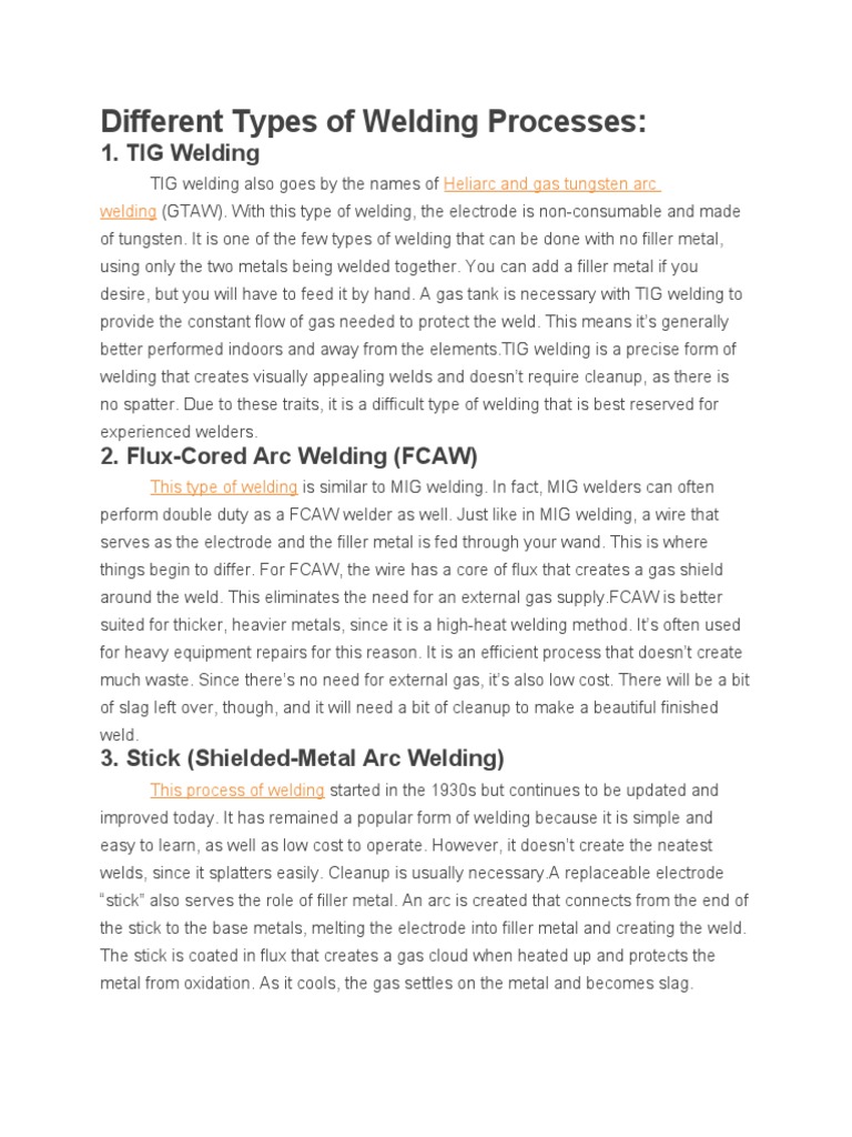Different Types of Welding Processes | PDF | Welding | Construction
