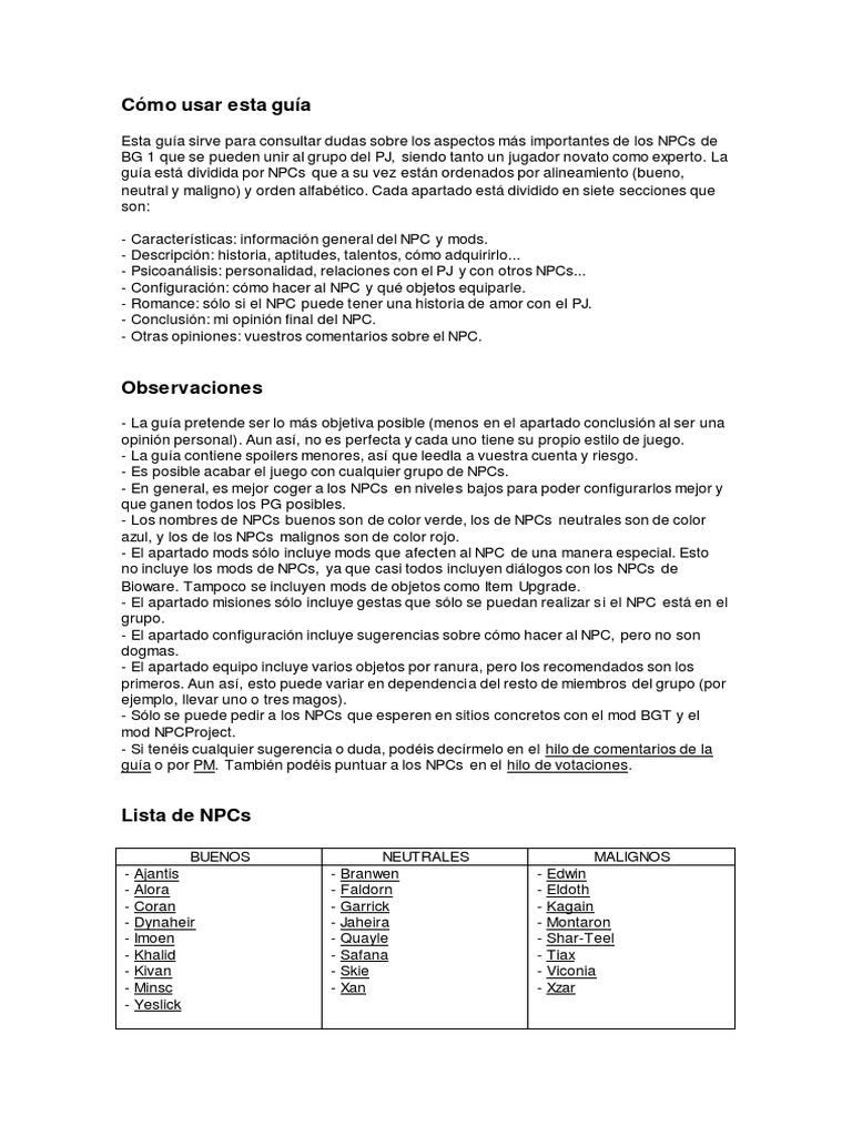 Guía completa de los NPCs reclutables de Baldur's Gate | PDF | Arco y flecha | Tiro al arco