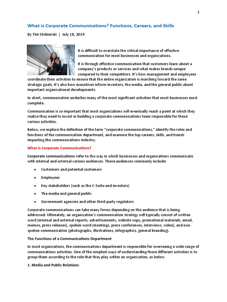 What Is Corporate Communications? Functions, Careers, and Skills | PDF ...