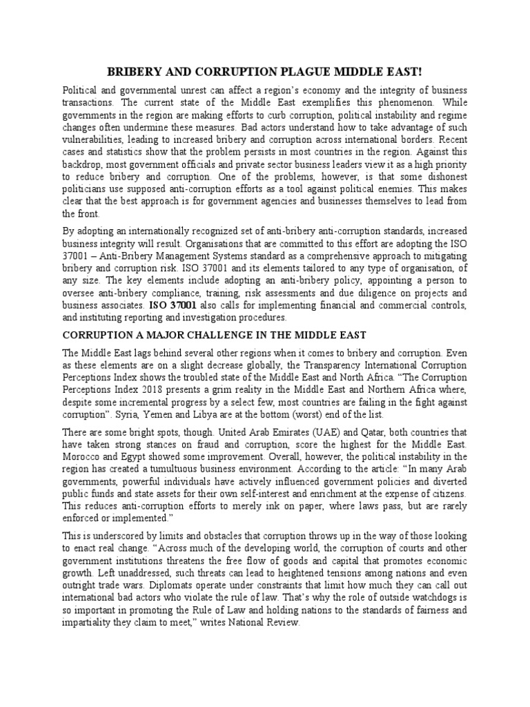 Bribery and Corruption Plague Middle East | PDF | Corruption ...