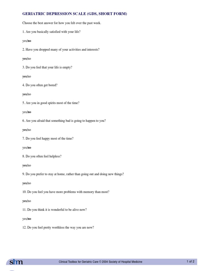 Geriatric Depression Scale PDF | PDF