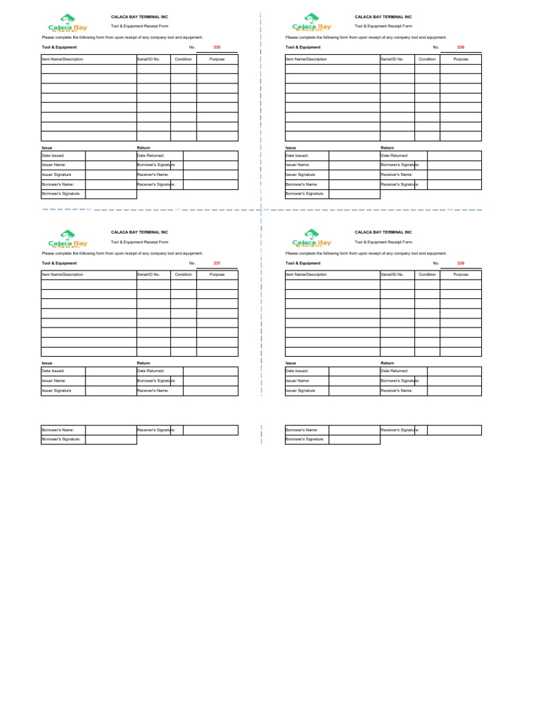 Equipment Receipt Form | PDF | Tools | Business