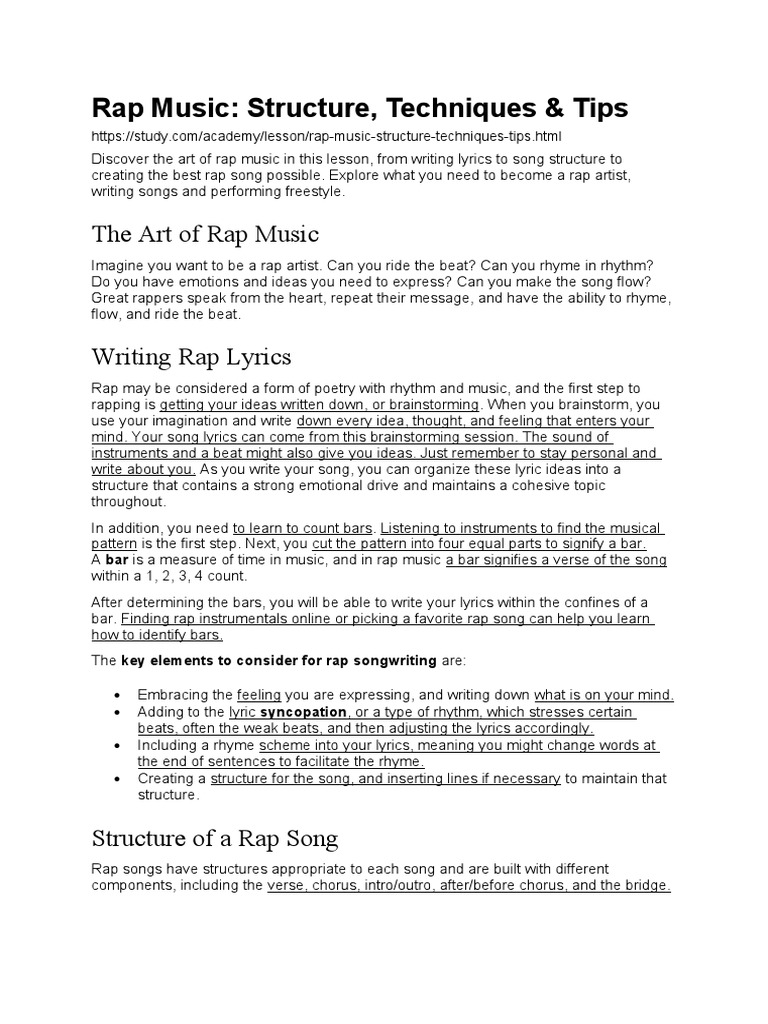 Rap Music: Structure, Techniques & Tips | PDF | Song Structure | Rapping