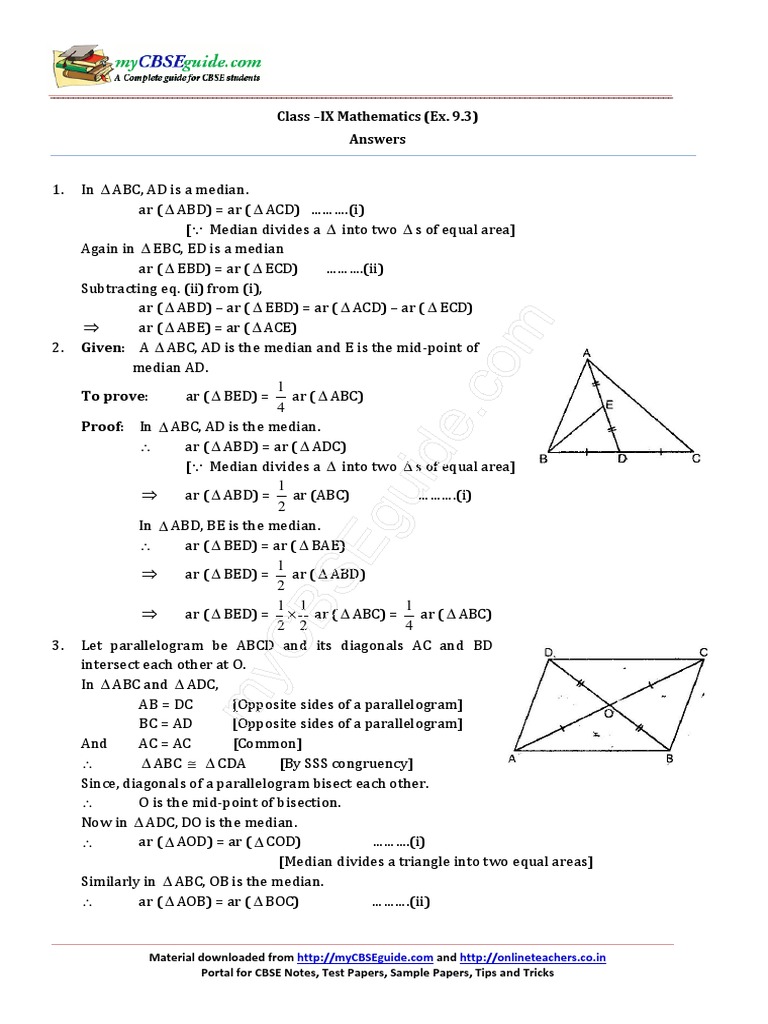 Class IX Math: Triangle Area Proofs | PDF | Euclid | Geometry
