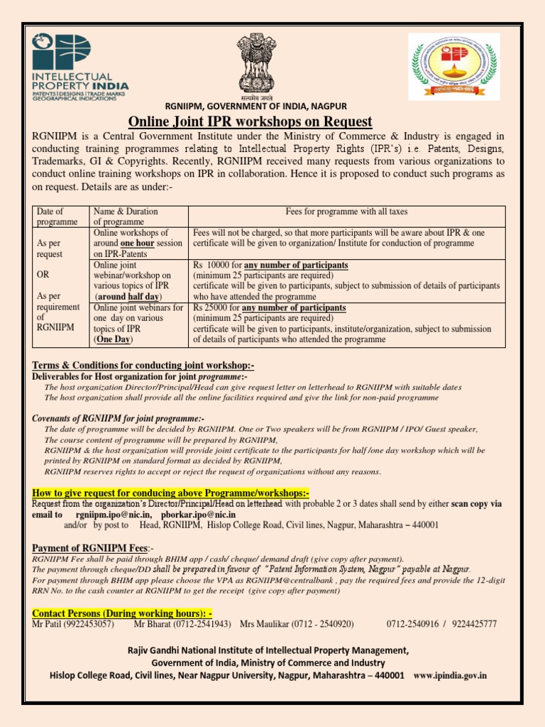 Online Joint IPR Workshop | PDF | Intellectual Property | Civil Law ...