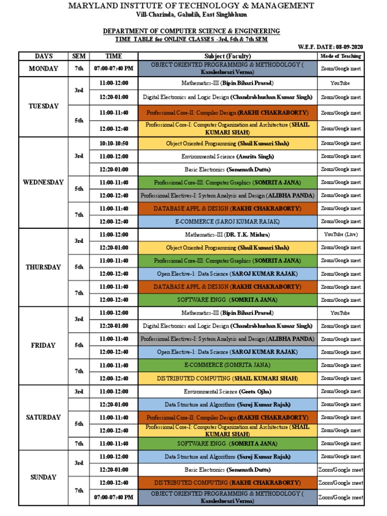 CSE - TimeTable (3rd, 5th & 7th) | PDF | Information Technology ...