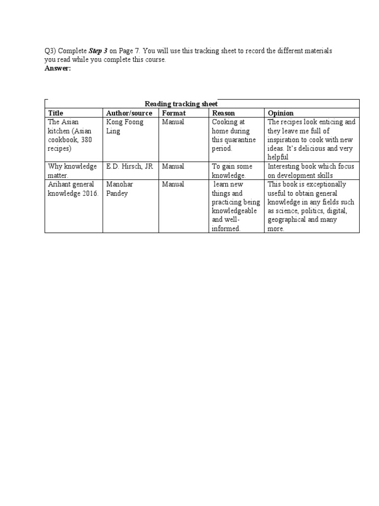 OLC4O Literacy Tracking Sheet | PDF