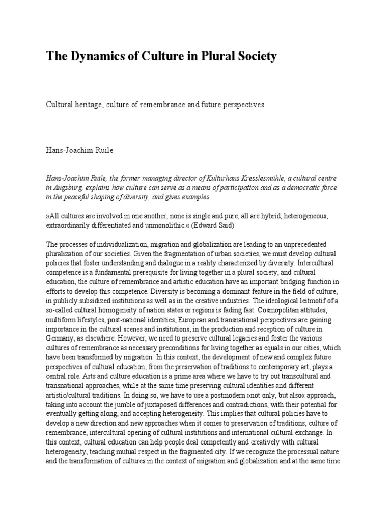 The Dynamics of Culture in Plural Society | PDF | Multiculturalism ...