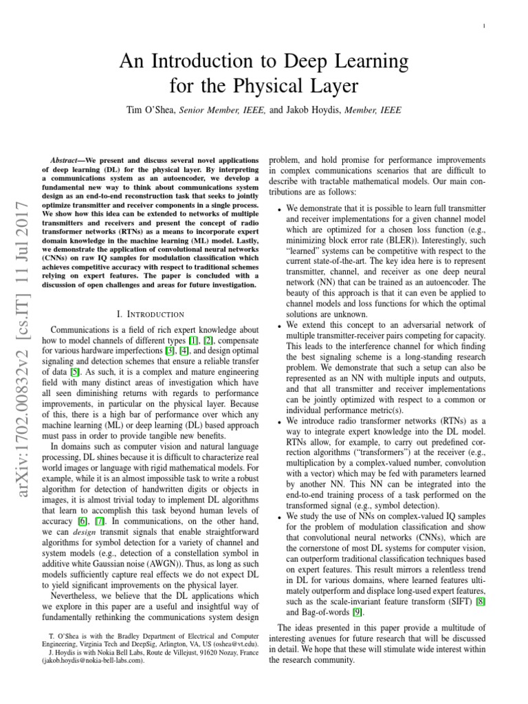 An Introduction To Deep Learning For The Physical Layer | PDF | Deep Learning | Applied Mathematics