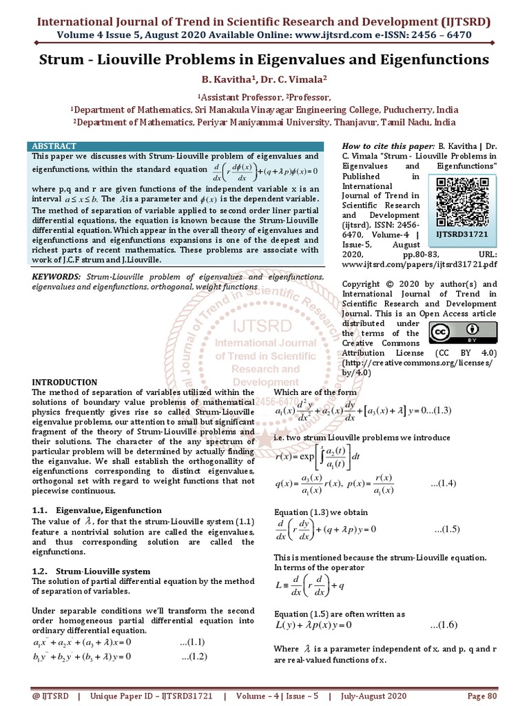 Strum Liouville Problems in Eigenvalues and Eigenfunctions | PDF | Eigenvalues And Eigenvectors ...