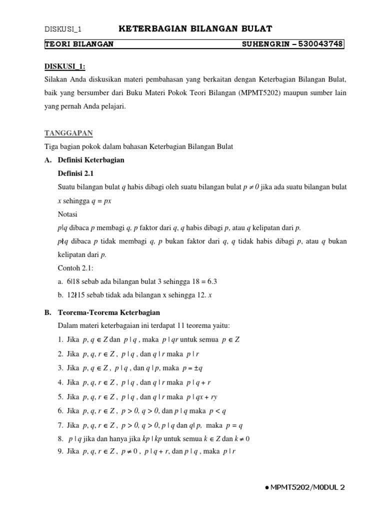 DISKUSI - 1. Keterbagian Bilangan Bulat | PDF
