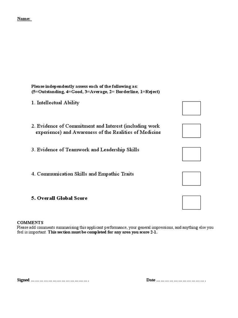 Interview Scoring Sheet | PDF