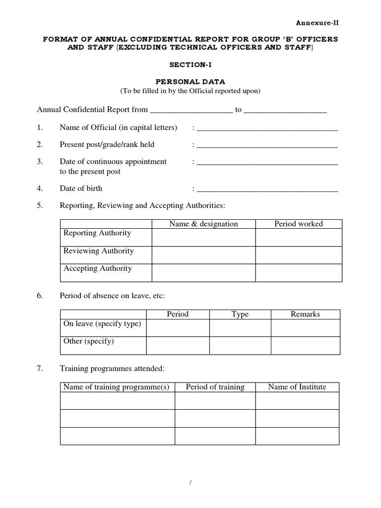 Annual Confidential Report Format for Group B Officers and Staff ...