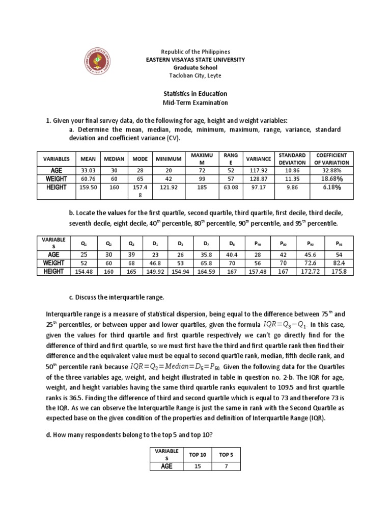 Statistics in Education | PDF | Quartile | Standard Deviation