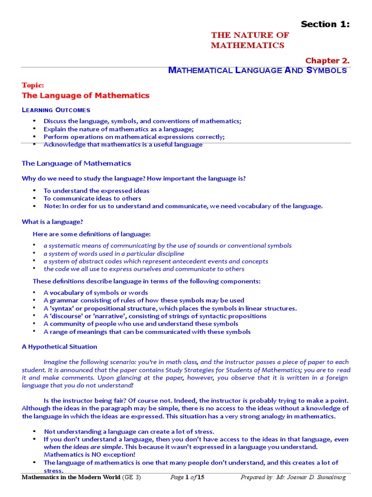M L A S: Topic: The Language of Mathematics | PDF | Derivative ...
