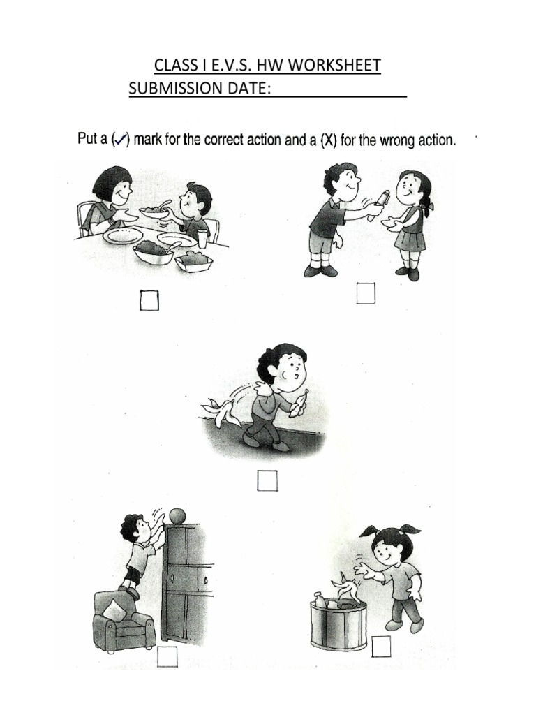 CBSE Class 1 EVS Worksheet - Actions | PDF