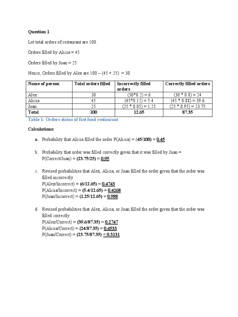 Table 1: Orders Status of Fast Food Restaurant | PDF | Poisson ...