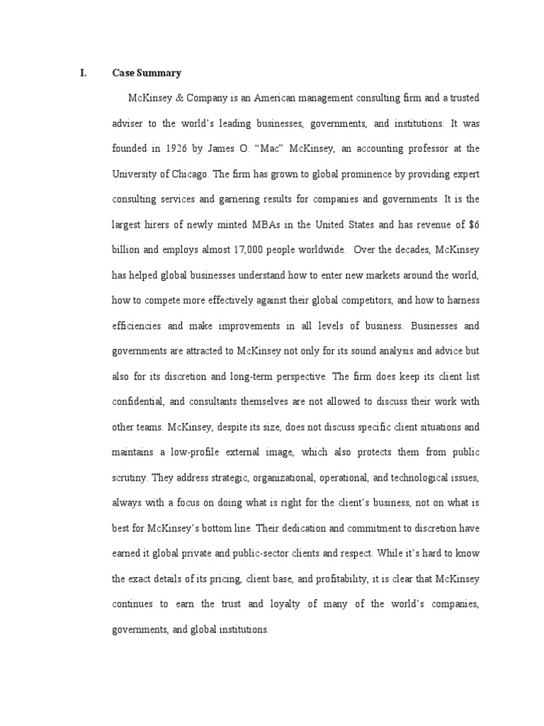 Case Study: McKinsey Company | PDF | Mc Kinsey & Company | Consultant