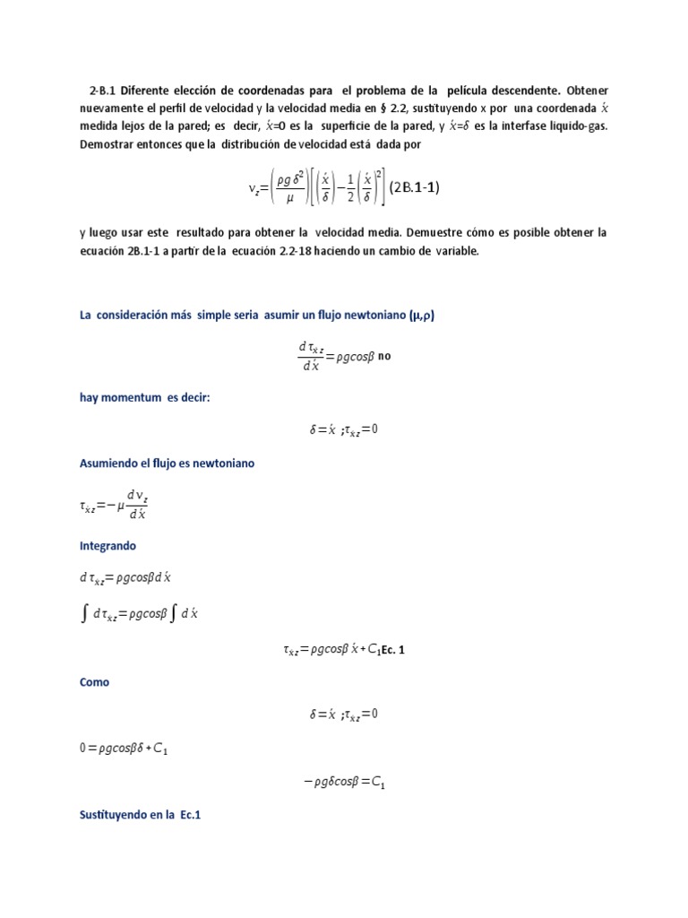 Análisis de Flujo en Película Descendente | PDF | Ecuaciones | Integral