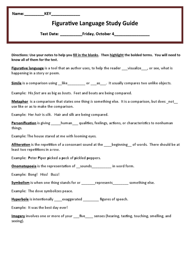 Fig Lang Review Packet KEY | PDF | Metaphor