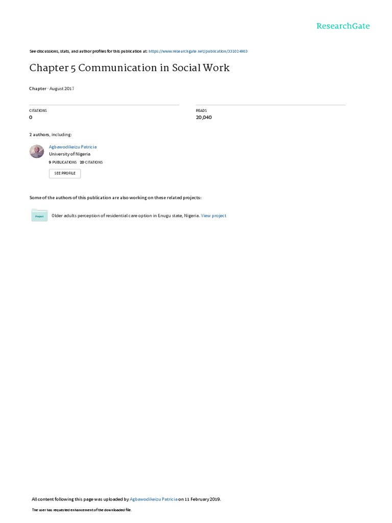 Chapter 5 Communication in Social Work: August 2017 | PDF | Nonverbal ...