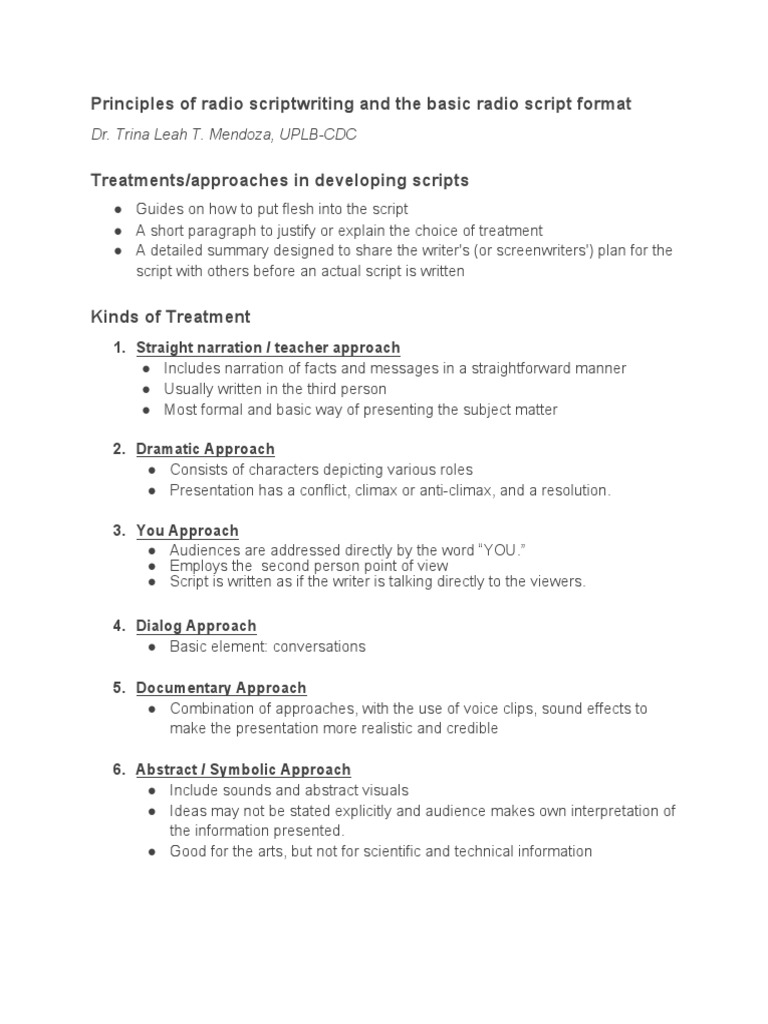 Principles of Radio Scriptwriting and The Basic Radio Script Format ...