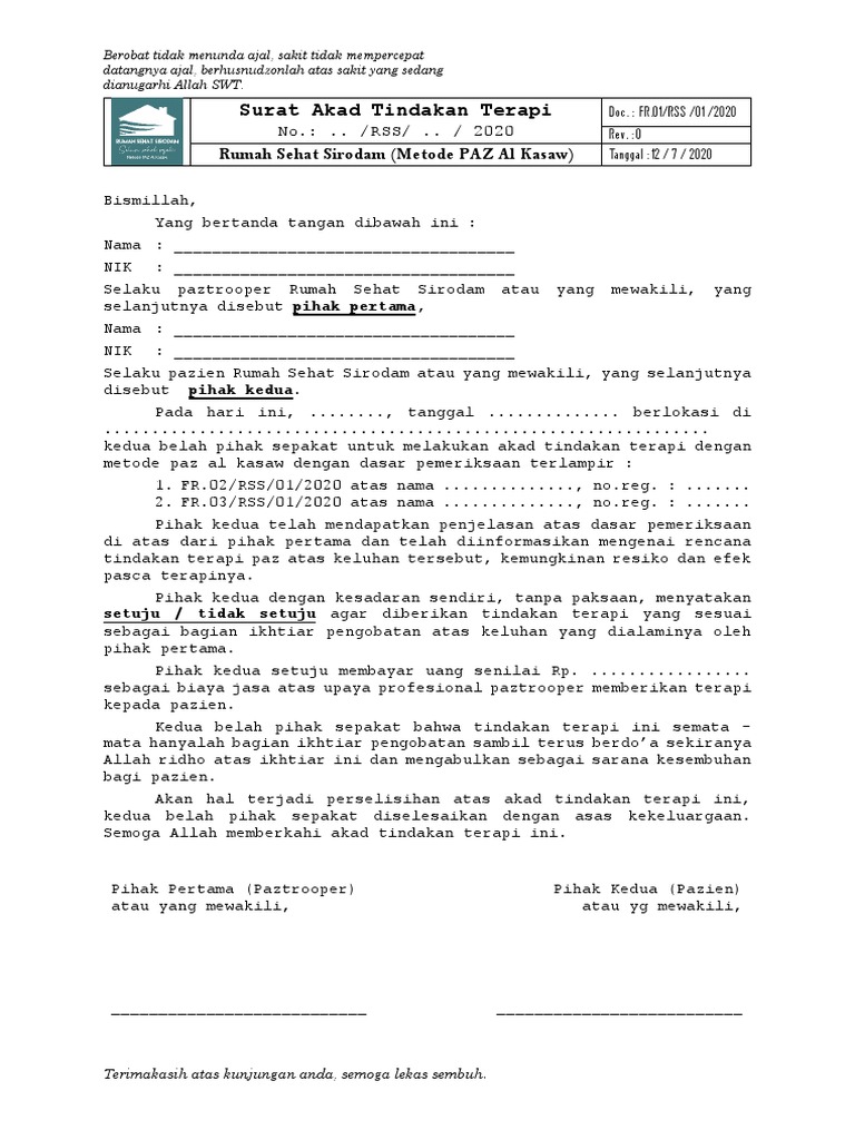 Surat Akad Tindakan Terapi | PDF