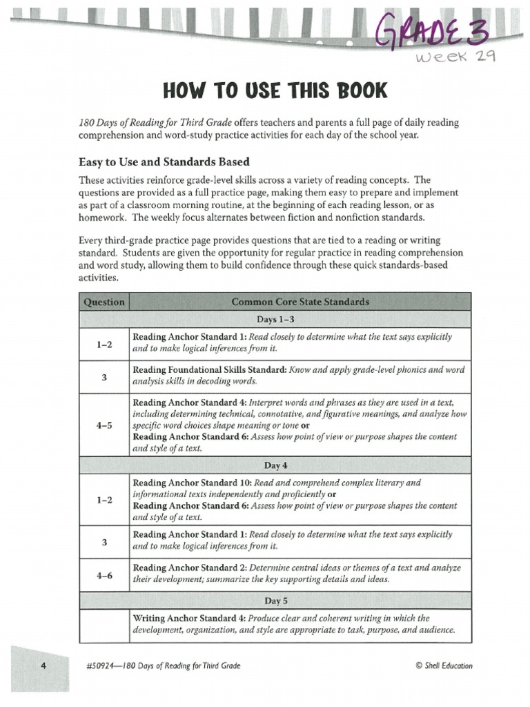 3rd Grade Packet 1 - Shell Education 180 Days of Reading Book For Third ...