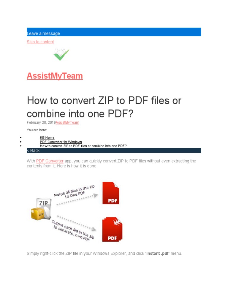 How To Convert Zip To PDF Files or Combine Into One PDF?: Assistmyteam ...