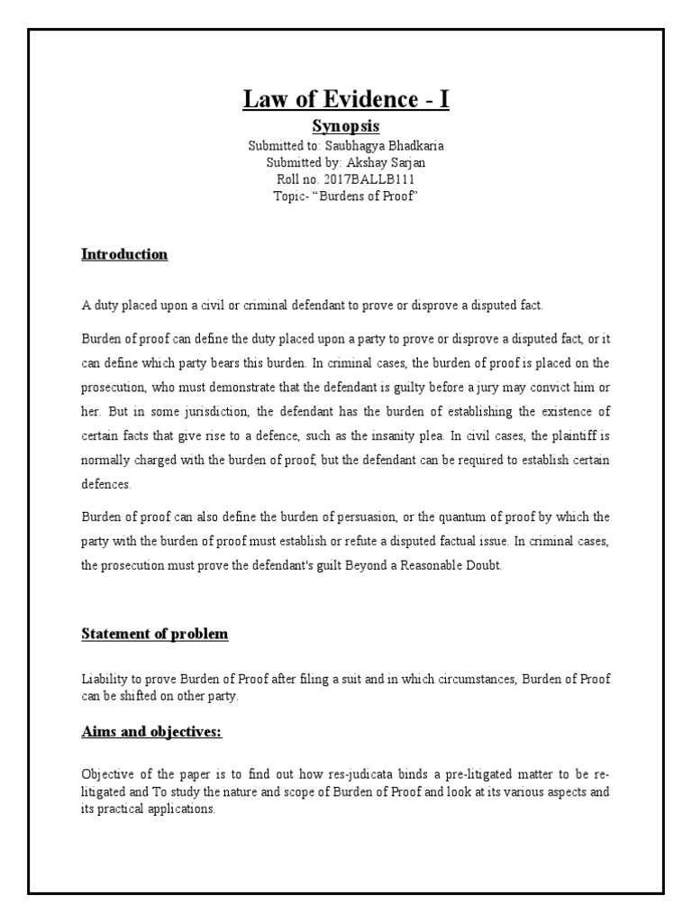 Law of Evidence - Burdens of Proof | PDF | Burden Of Proof (Law ...